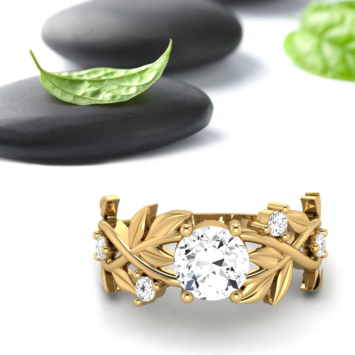 Moissanite Nature-Inspired Leaf Ring – Kimaya INC